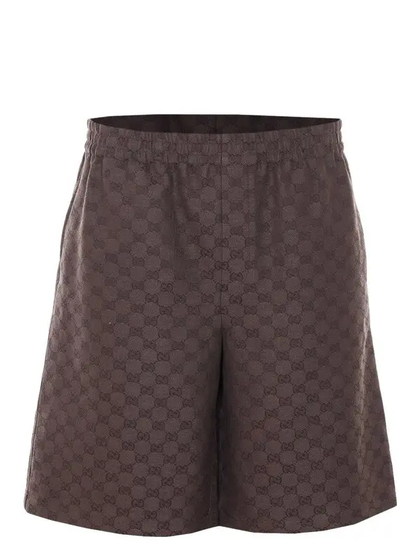 Gucci Gg Canvas Linen Blend Bermuda Shorts - Brown
