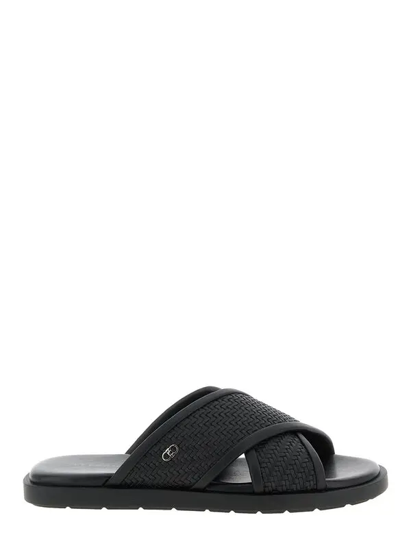 FERRAGAMO Brise 2 Leather Sandals With Woven Detail - Black