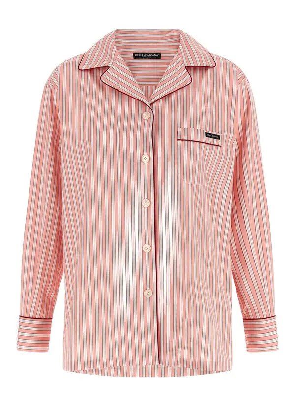 Dolce & Gabbana Striped Cotton Silk Blend Pajama Shirt - Pink
