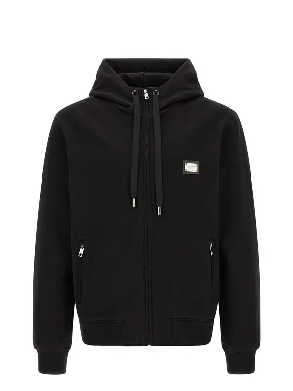 Dolce & Gabbana Logo Plaque Zip-up Hoodie - Black