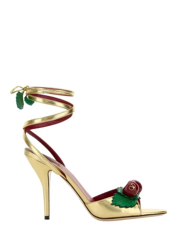Valentino Garavani Embellished Leather Cherryfic Sandals - Gold