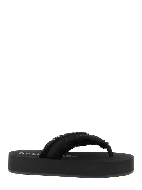 Balenciaga Jet Lag" Brushed Satin Platform Flip Flop Sandals - Black