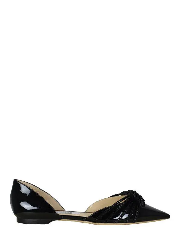 JIMMY CHOO Kaitence Flat With Crystal Embellished Bow - Black