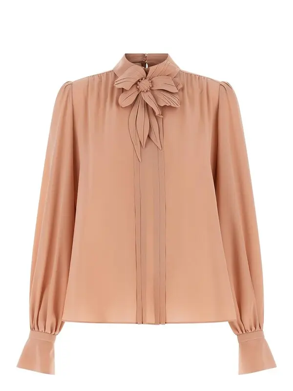 Valentino Garavani Silk Crêpe Top With Floral Appliqu - Pink