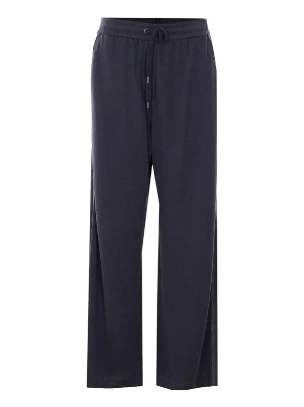 Brunello Cucinelli Wide Leg Trousers With Beaded Stripe - Gray