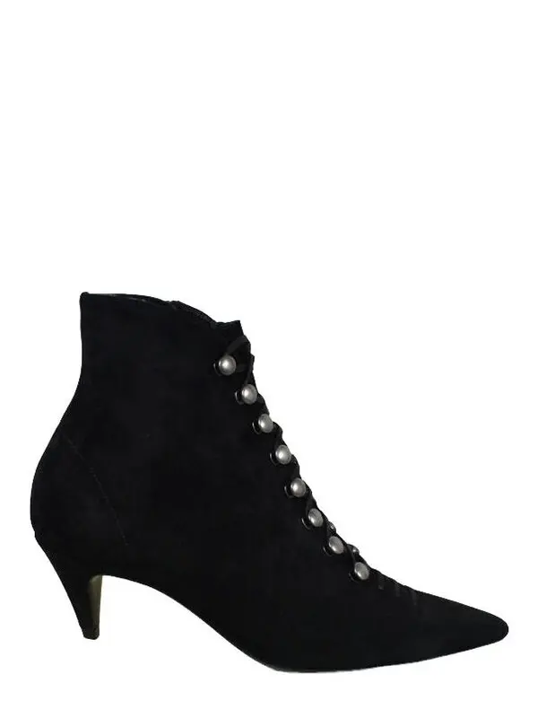 Saint Laurent Suede Lace Up Ankle Boots - Black