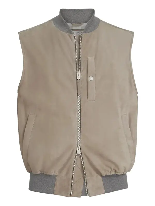Brunello Cucinelli Sleeveless Leather Zip-up Jacket - Multicolor