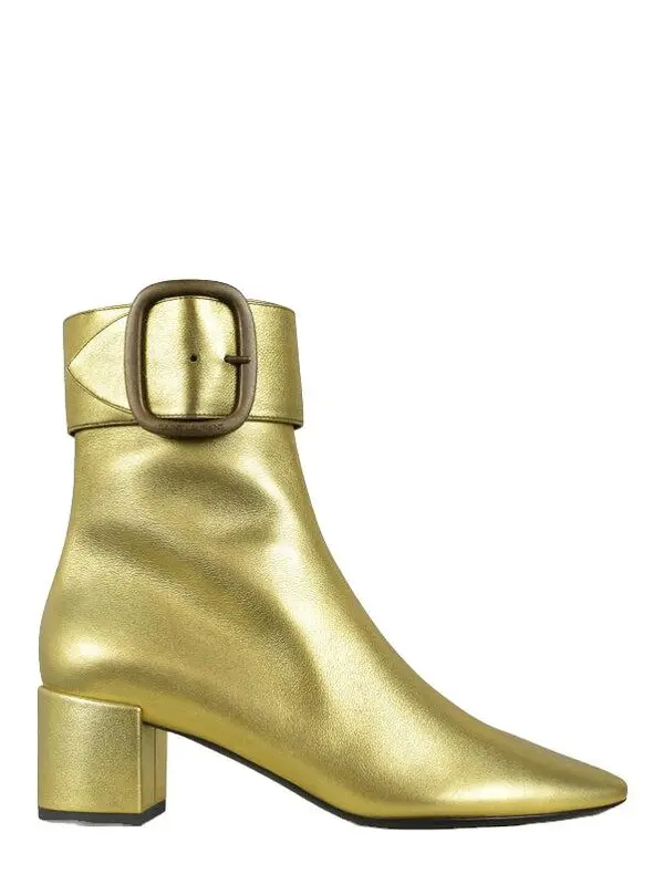 Saint Laurent Leather Ankle Boots With Buckle Detail - Gold