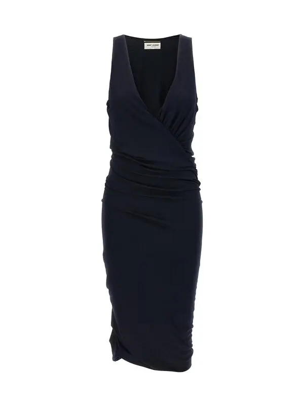 Saint Laurent Sleeveless Jersey Midi Dress - Blue