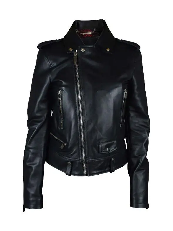 Philipp Plein Perfecto Leather Jacket With Silver Hardware - Black