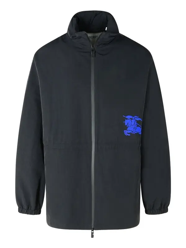 Burberry Polyamide Raincoat With Raised Neck And Logo Detail - Black