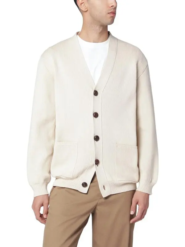 GOLDEN GOOSE Beige Cotton-blend Cardigan With Logo Detail - Cream