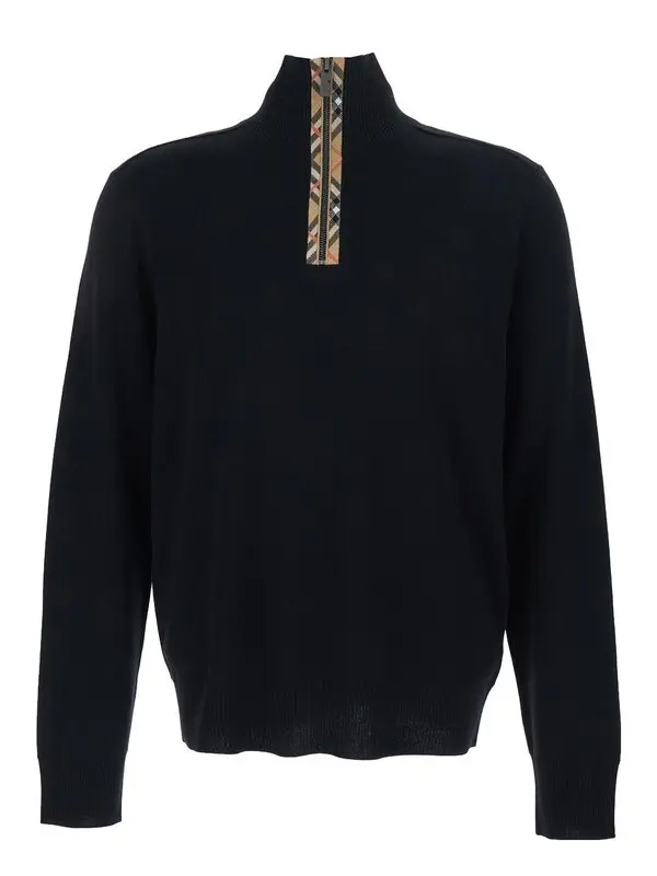 Burberry High Neck Sweater With Check Detail - Multicolor