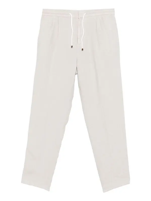 Brunello Cucinelli Garment-dyed Double Pleated Linen Pants With Drawstring - Multicolor