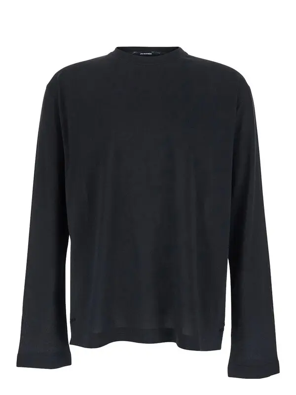 Jacquemus Le T-shirt Rond Carre' Crew Neck T-shirt With Long Sleeves In Tech Fabric For - Black