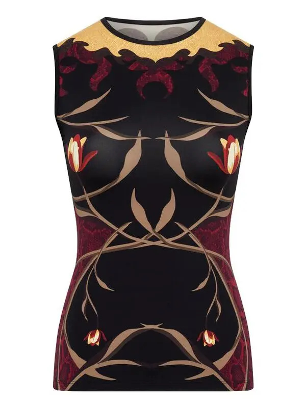 MARINE SERRE Sleeveless Printed Top - Black