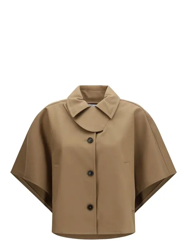 Max Mara Cotton Cape With Button Fastening And Side Slits - Brown