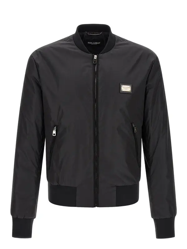 Dolce & Gabbana Logo Plaque Bomber Jacket - Black