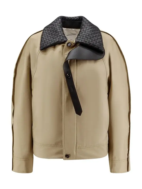 Bottega Veneta Cotton Jacket With Intrecciato Leather Collar - Multicolor