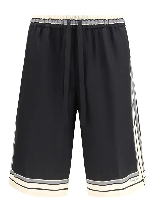 Dolce & Gabbana Striped Trim Drawstring Shorts - Black