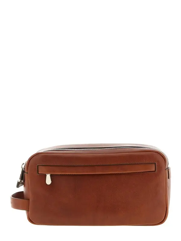 Brunello Cucinelli Calfskin Leather Beauty Bag - Brown