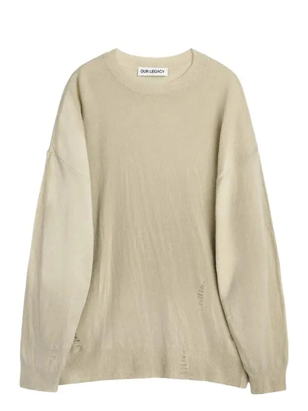 Our Legacy Beige Merino Wool Distressed Round Neck Jumper - Cream