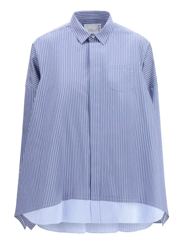 Sacai Striped Poplin Shirt With Double Layer Sleeves - Blue