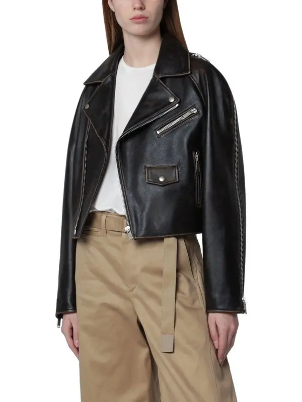 HALFBOY Oversized Dark Leather Biker Jacket - Brown