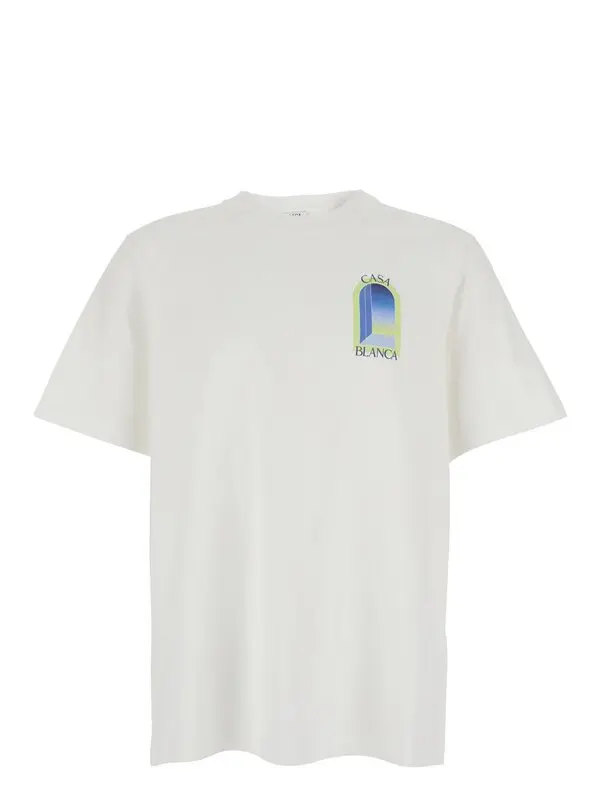 Casablanca White T-shirt With Logo Print On The Front And Back In Cotton - Multicolor