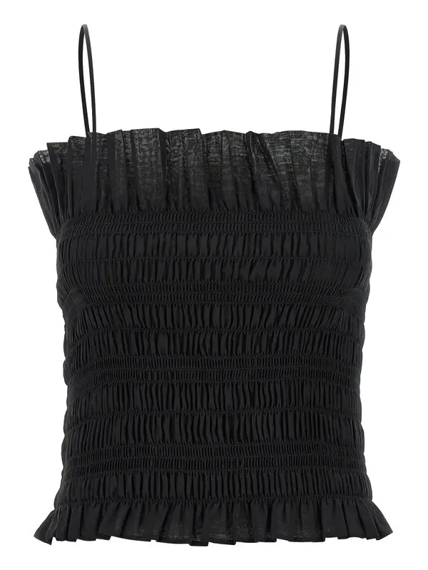 Andamane Suri Smock-stitch Cotton Muslin Top - Black