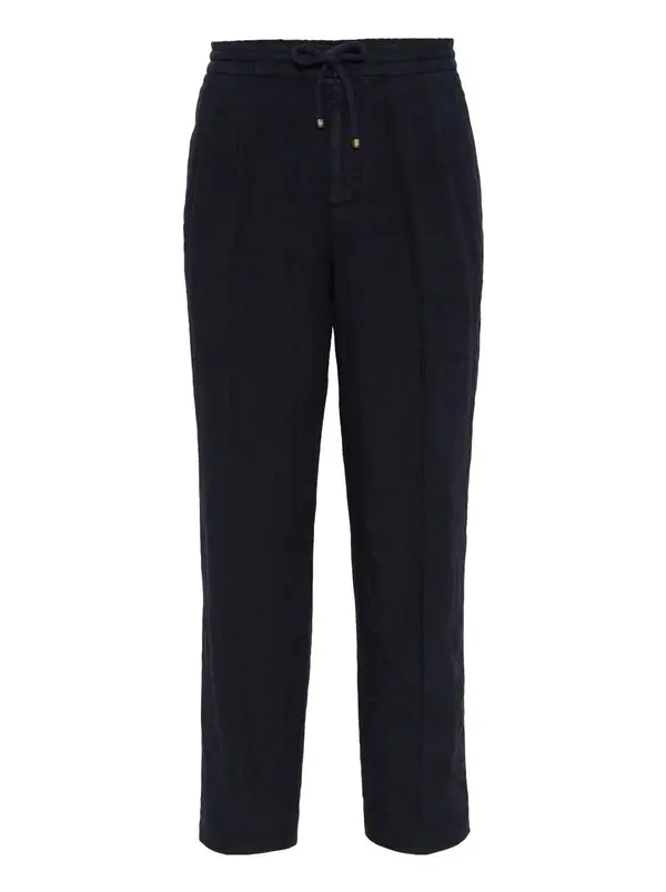 Brunello Cucinelli Garment-dyed Linen Pants With Drawstring And Double Pleats - Multicolor