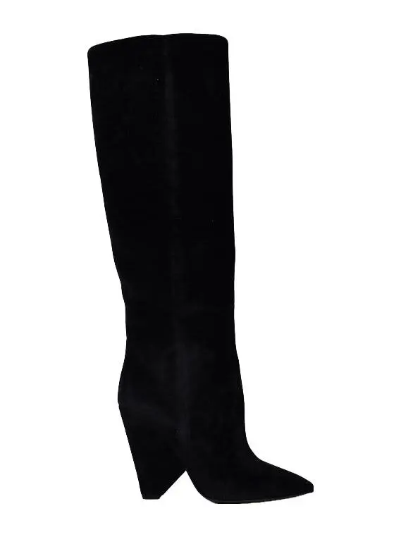 Saint Laurent Suede Pointed Toe High Heel Boots - Black