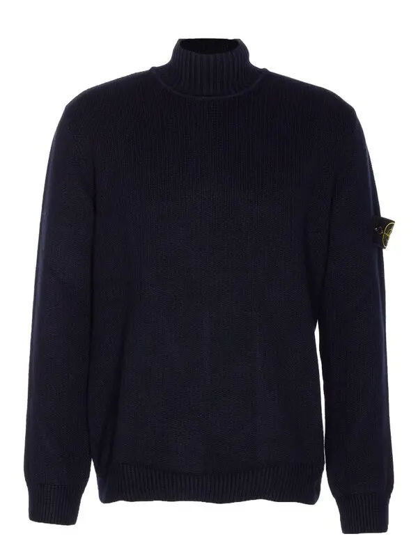 Stone Island Ribbed Turtleneck Sweater - Blue