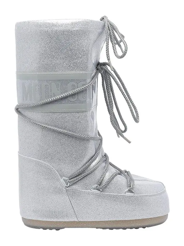 Moon Boot Glittered Knee-high Lace-up Boots - Silver