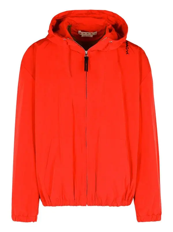 Marni Cotton Blend Jacket With Embroidered Logo - Red