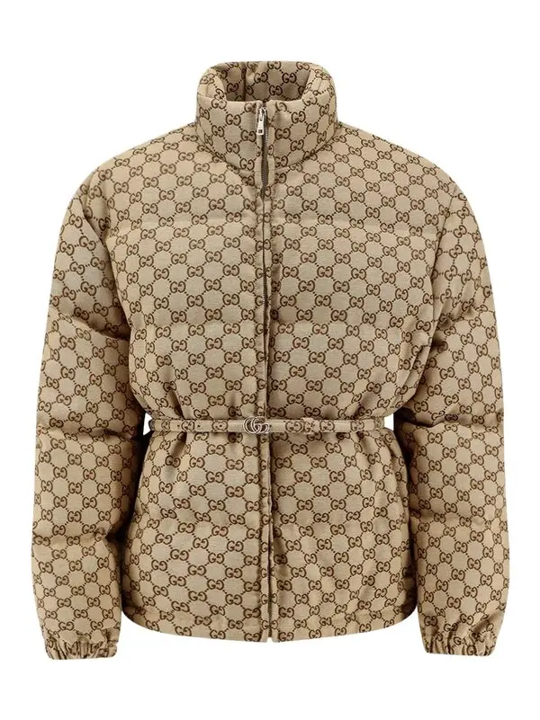 Gucci Gg Fabric Padded Jacket With Belt - Multicolor