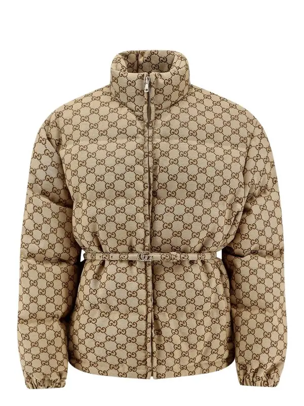 Gucci Gg Fabric Padded Jacket With Belt - Multicolor