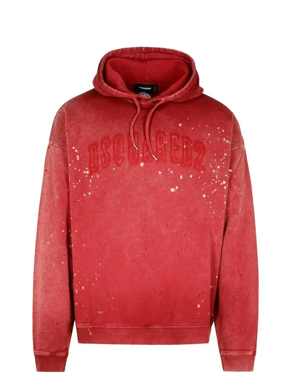 Dsquared2 Cotton Distressed Logo Hoodie - Red