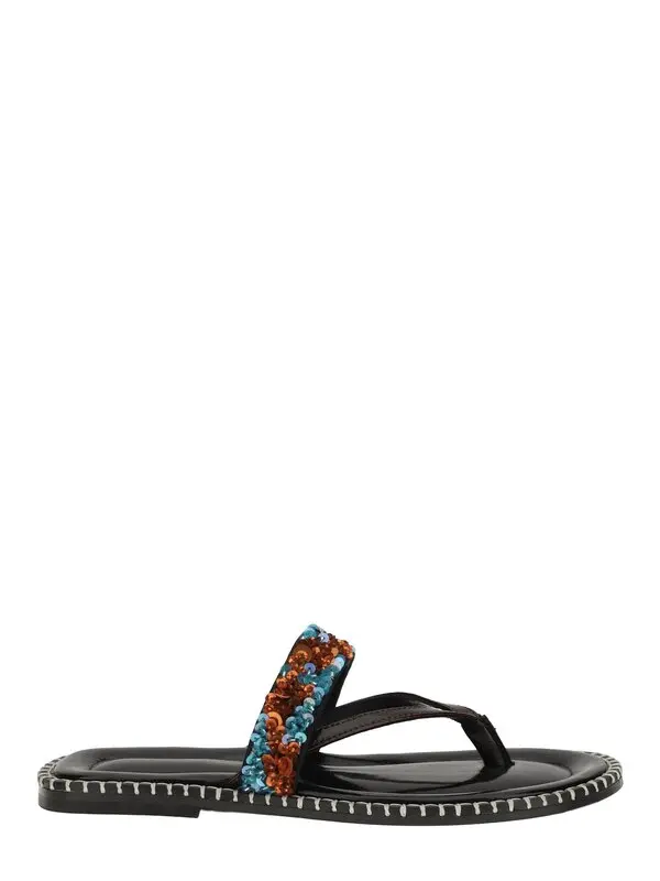 Dries Van Noten Sequined Leather Flip Flop Sandals - Black