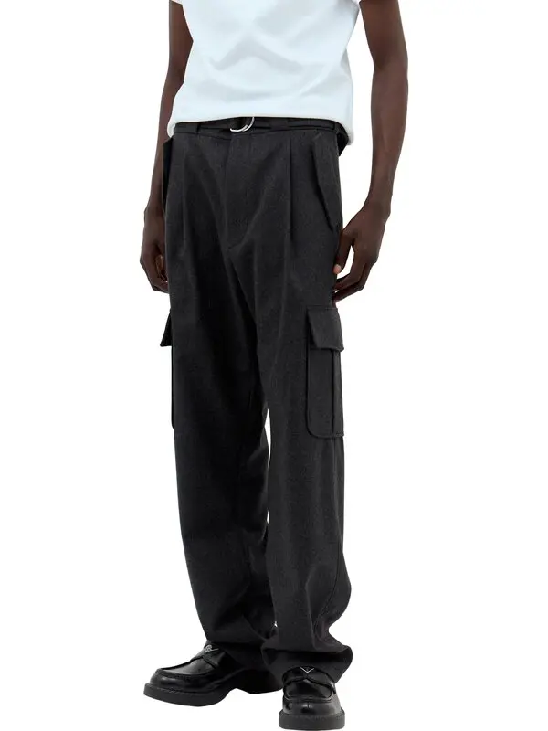 Prada Flannel Cargo Pants With D-ring Belt - Gray