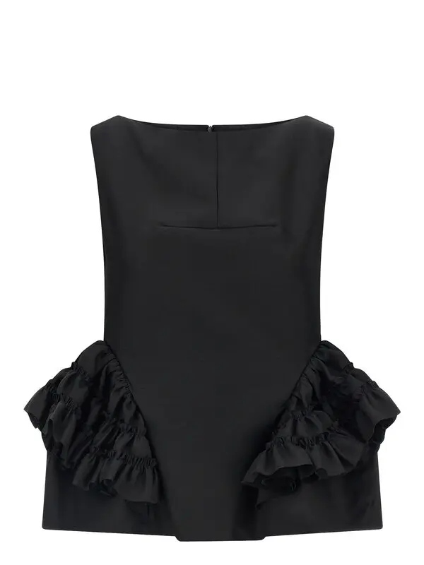 Dries Van Noten Casey Wool Silk Blend Top With Ruffled Peplums - Black