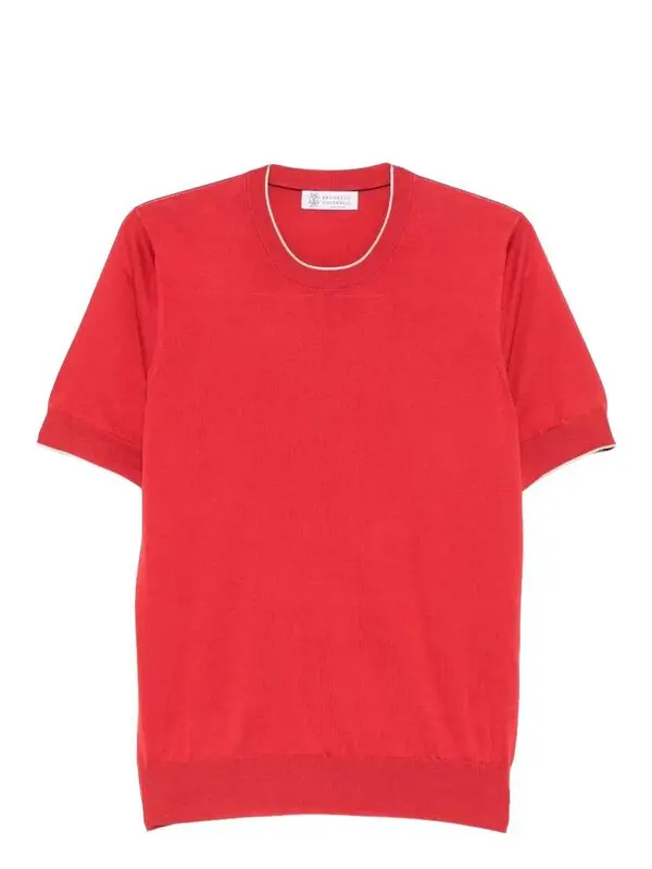 Brunello Cucinelli Cotton Lightweight Knit T-shirt With Contrast Details - Multicolor