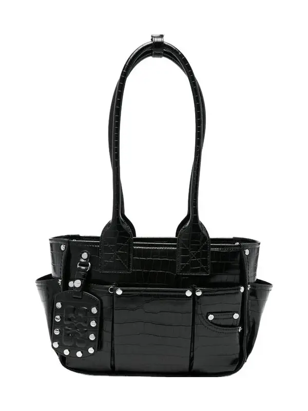 GANNI Crocodile Effect Studded Tote Bag - Black