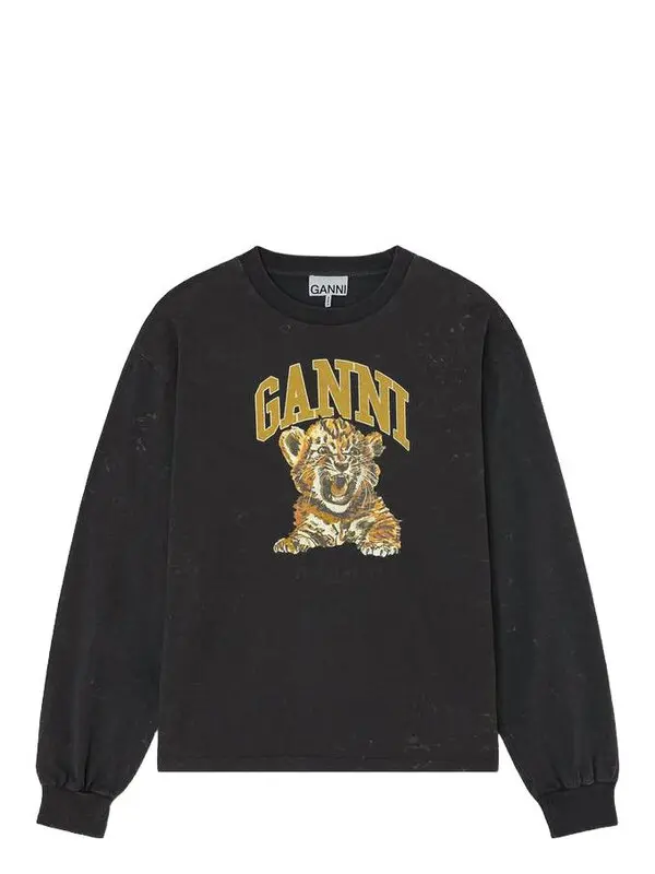 GANNI Organic Cotton Logo Embroidered T-shirt - Gray