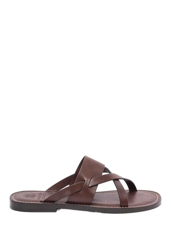 Brunello Cucinelli Leather Strappy Flat Sandals - Multicolor