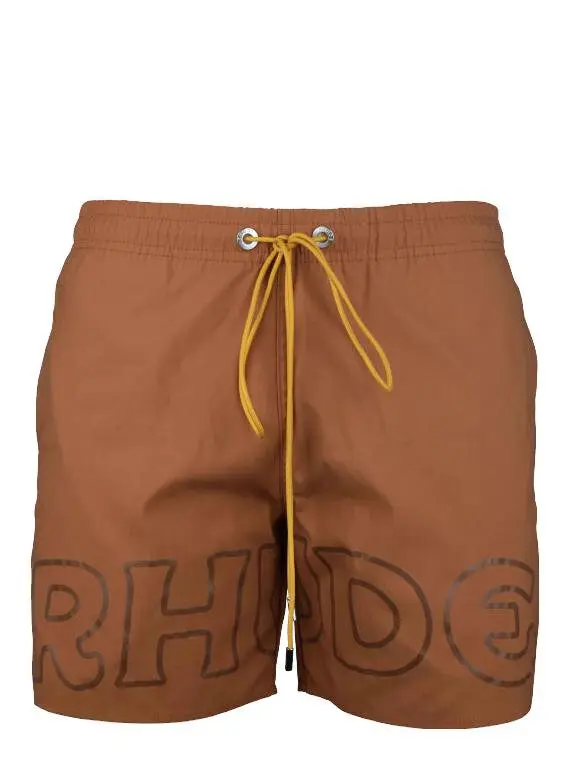 Rhude Nylon Swim Shorts With Logo Print - Brown