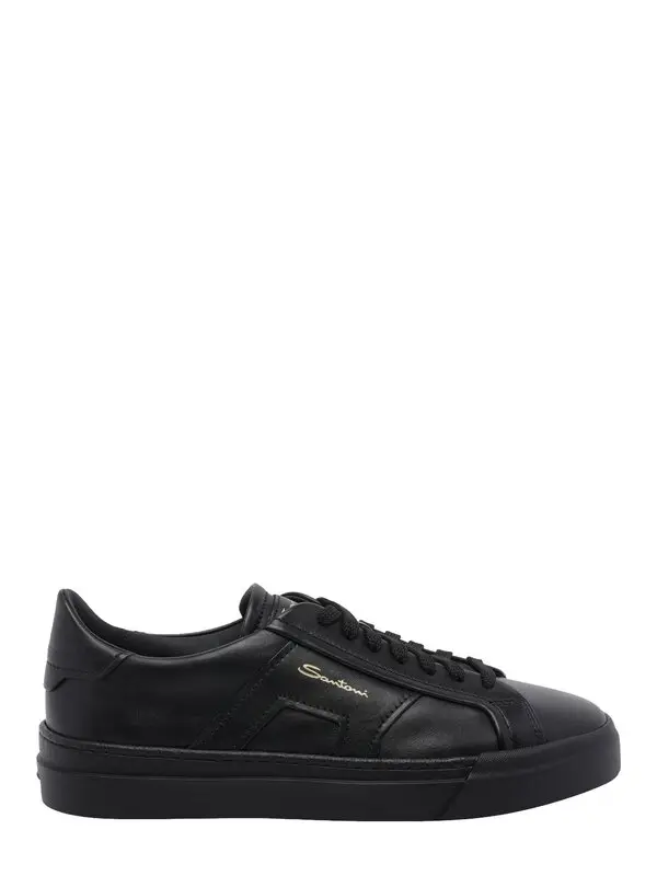 Santoni Leather Lace-up Sneakers - Black