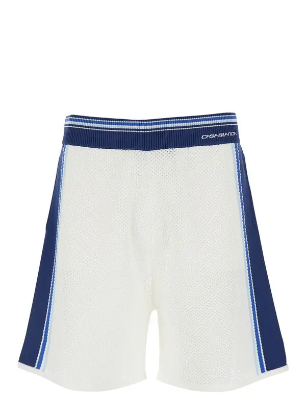 Casablanca White Perforated Shorts With Blue Stripes - Multicolor