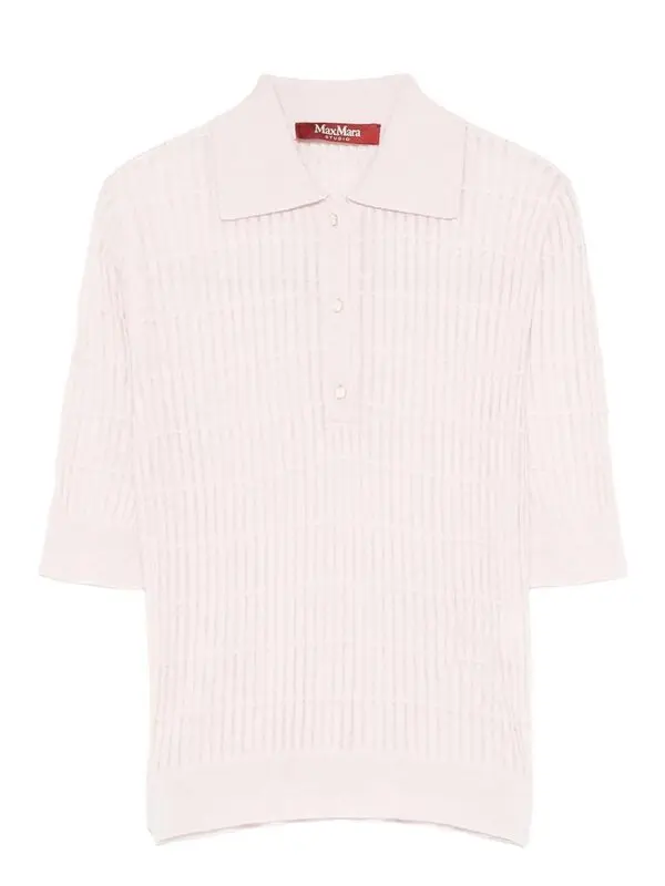 Max Mara Ribbed Knit Polo Shirt With Chest Patch Pocket - Pink