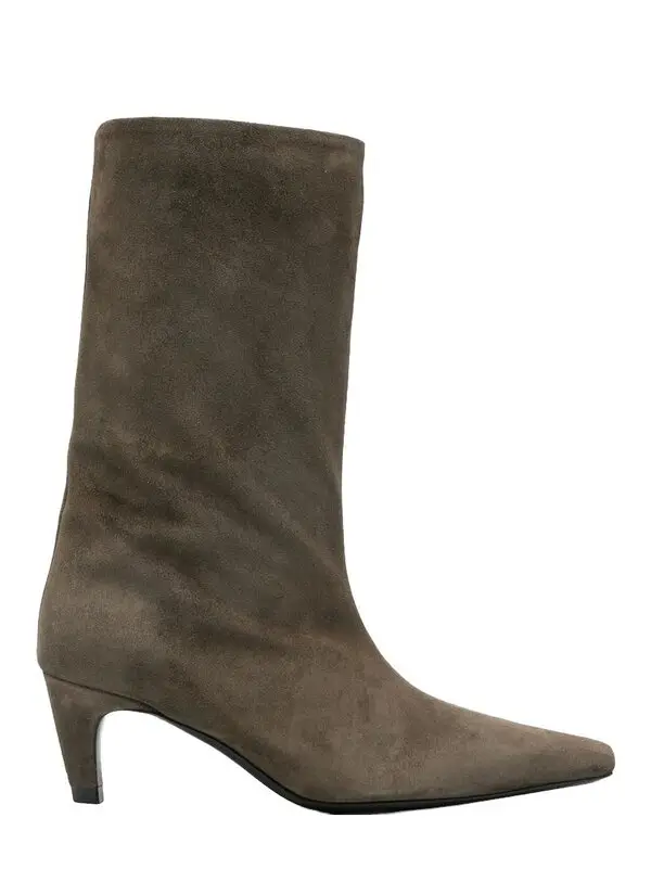 JUDE Calf Leather Pointed Toe Kitten Heel Pull-on Boots - Brown